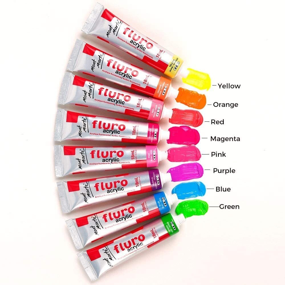 Mont Marte Fluro Acrylic Colors Intro 18ml Set Of 8