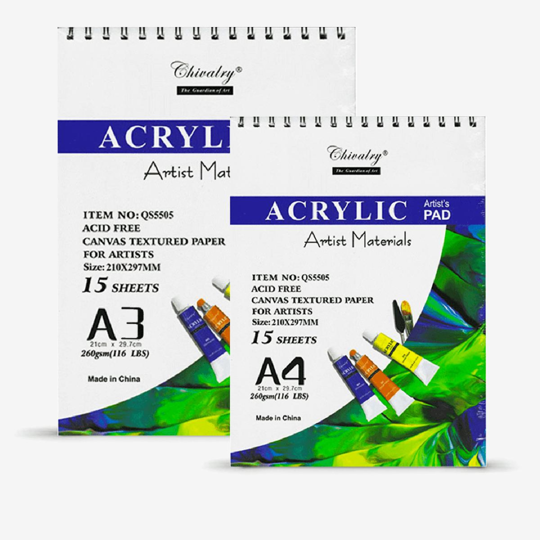 Chivalry Artist Acrylic Canvas Pad 15 Sheets 260gsm In A3/A4 Size